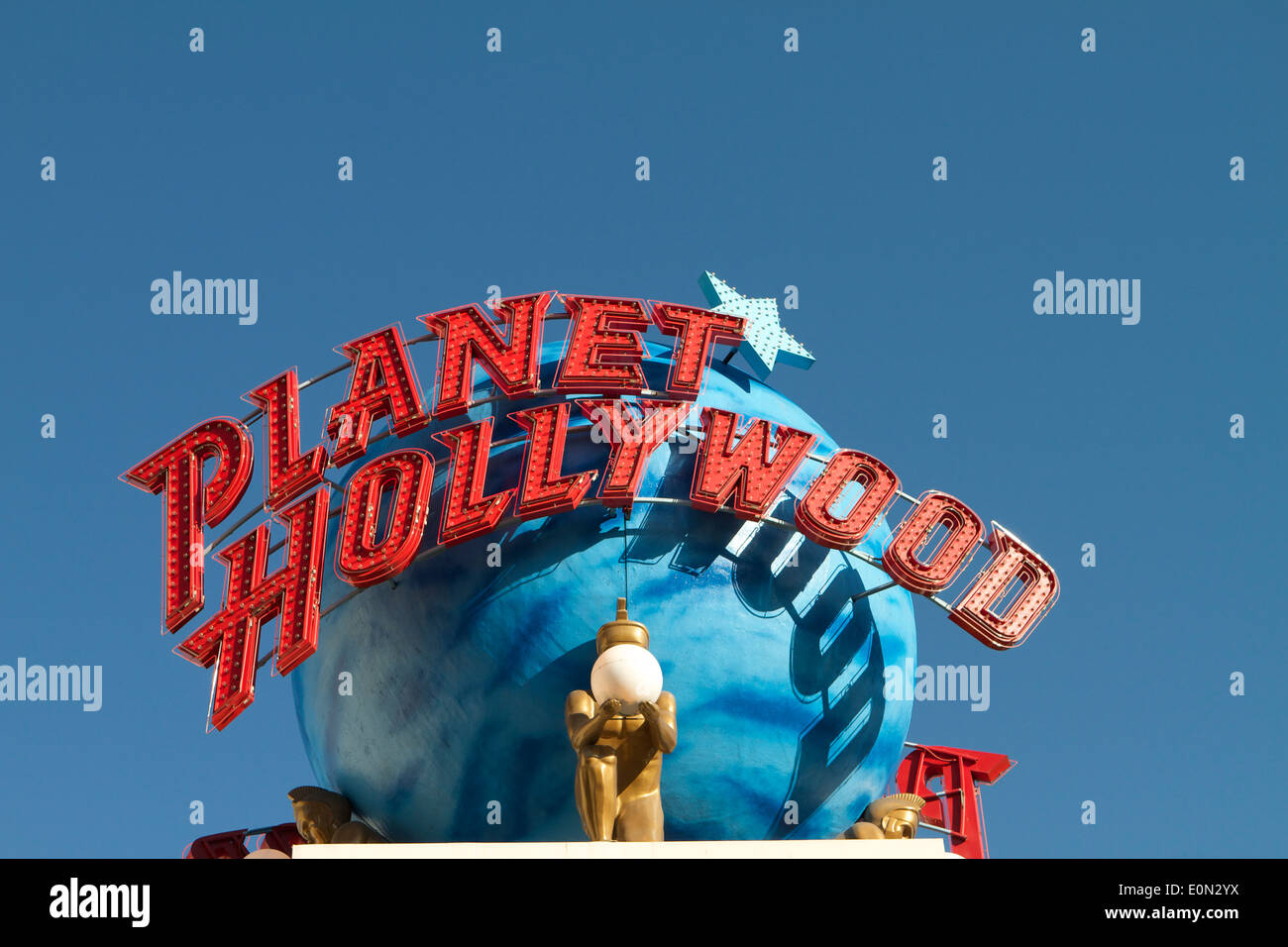 Planet Hollywood sign logo against a vivid blue sky in Las Vegas Nevada ...