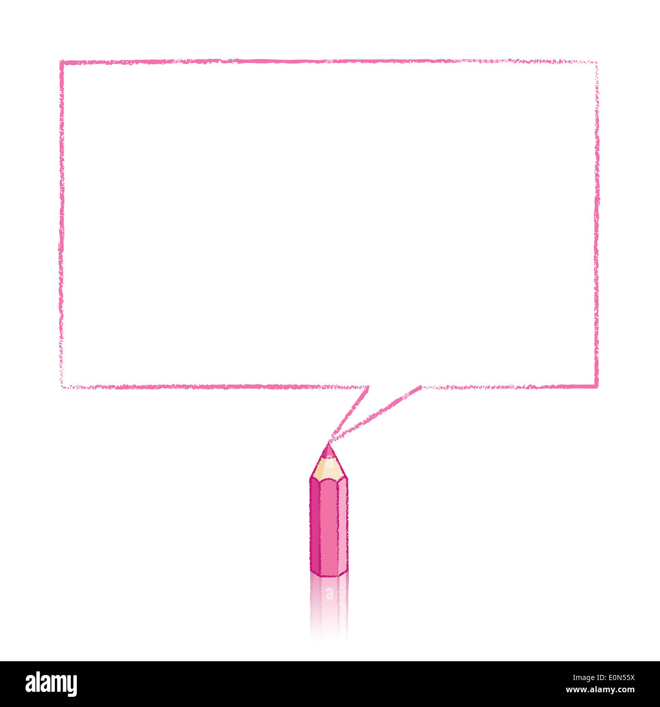Pink Pencil with Reflection Drawing Rectangular Speech Bubble on White ...