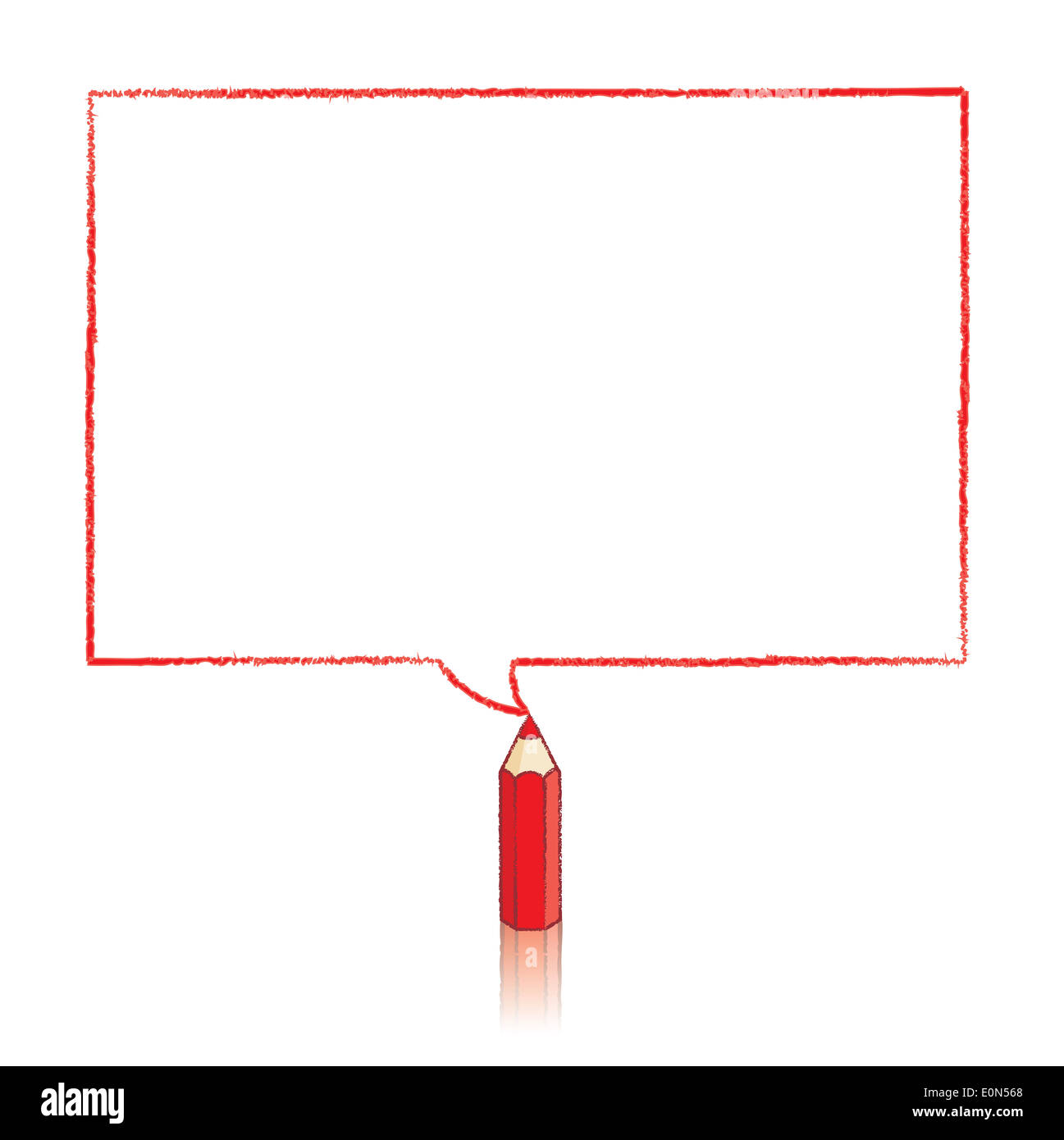 Red Pencil with Reflection Drawing Rectangular Speech Bubble on White ...