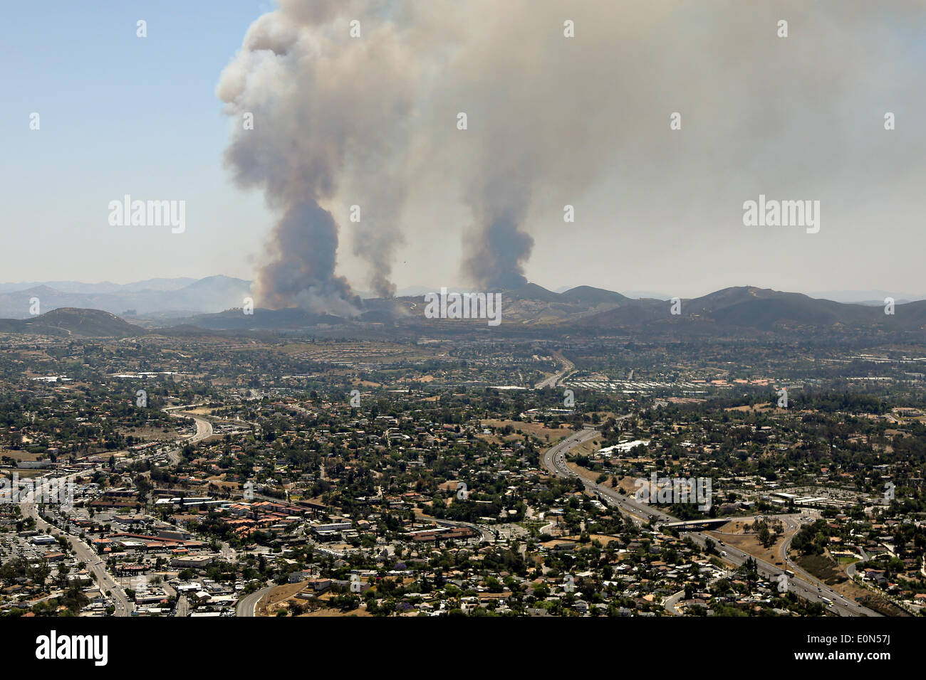Aerial view of the Cocos fire as it burns the foothills destroying home ...