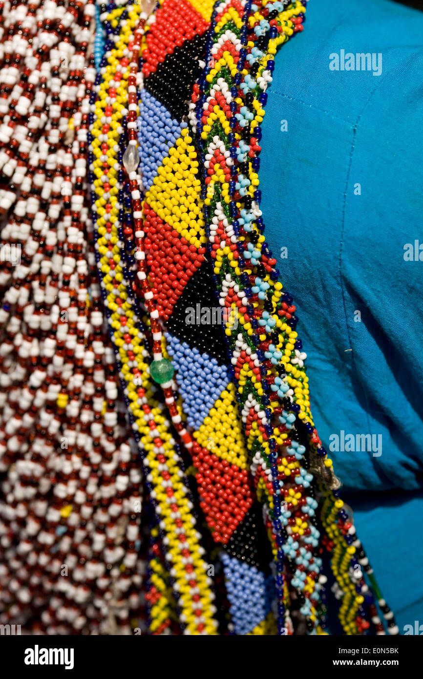 Detail of the beads worn by women of the Tripura tribe in the Bandarban ...