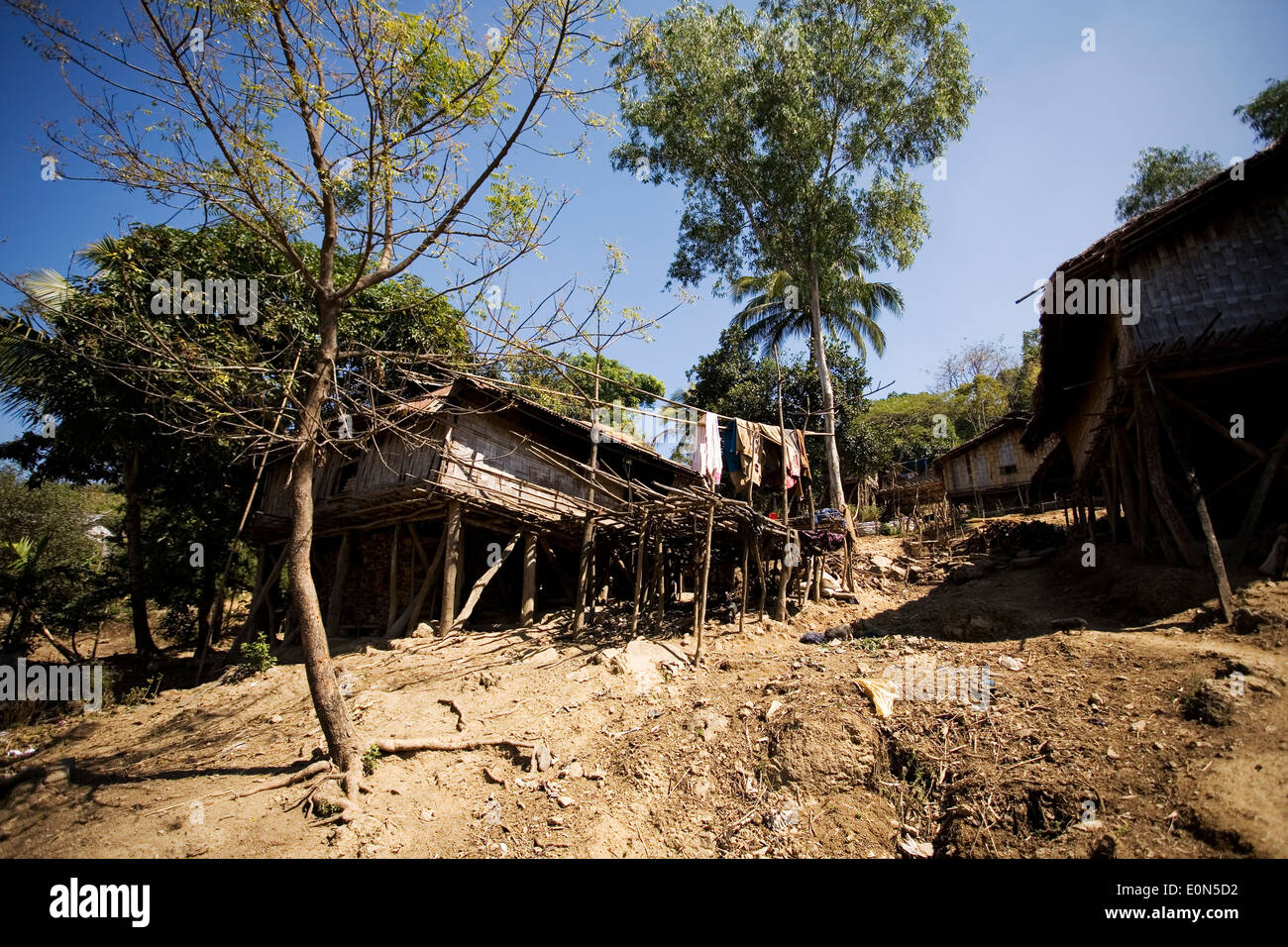 A Murong tribal hut in Baganpara village in the Bandarban region of ...