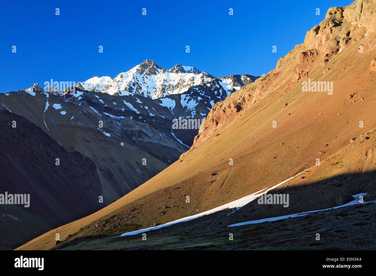 Snow-covered Andes Mountains from Aconcagua Provincial Park, Mendoza ...