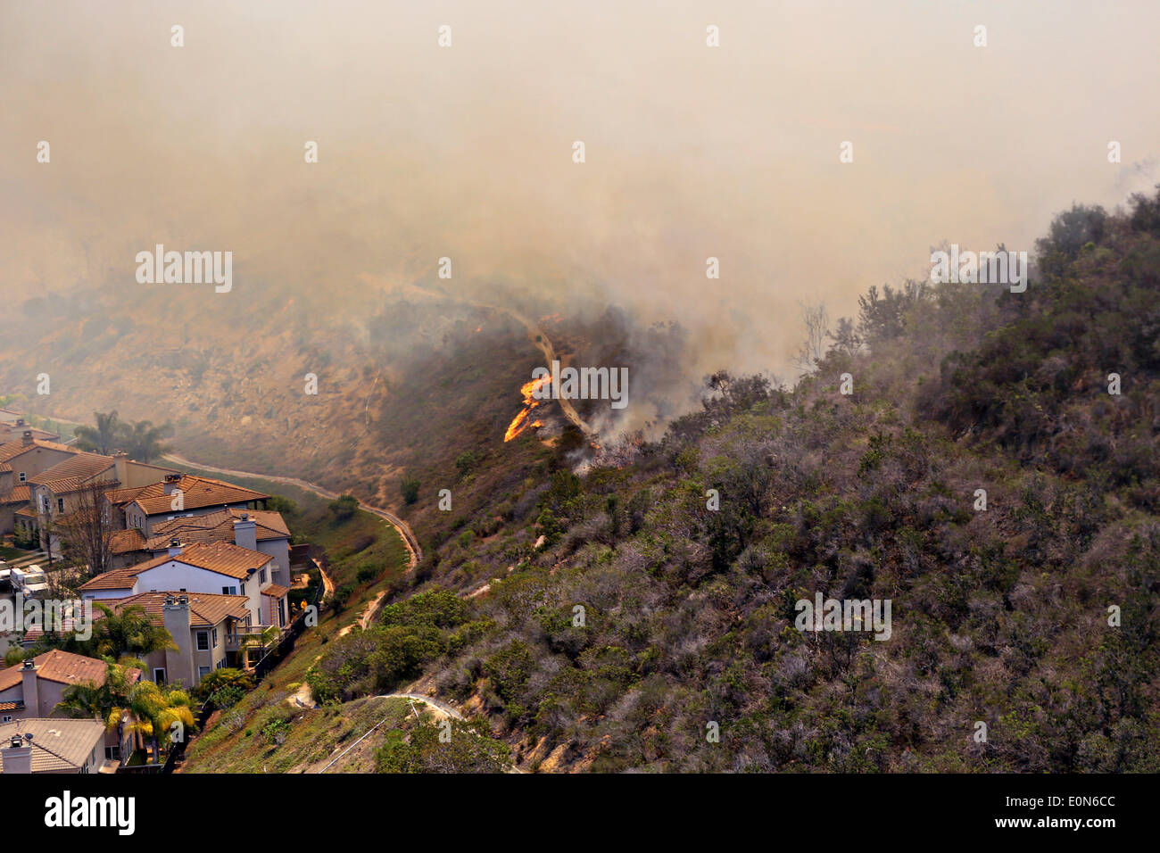 Aerial view of the Cocos wildfire as it burns the foothills destroying ...