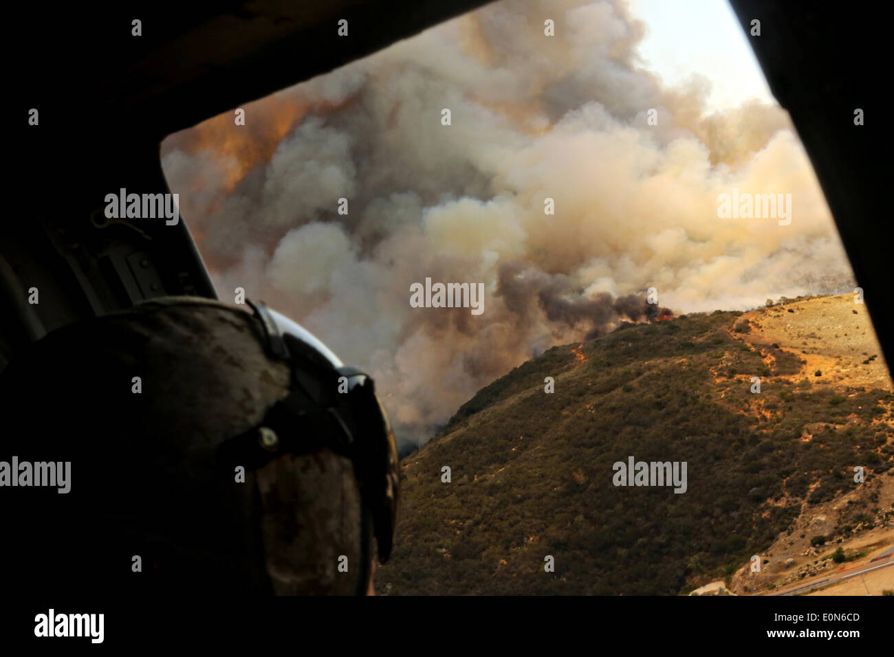 The Cocos wildfire as seen from the window of a Marine Corps helicopter ...