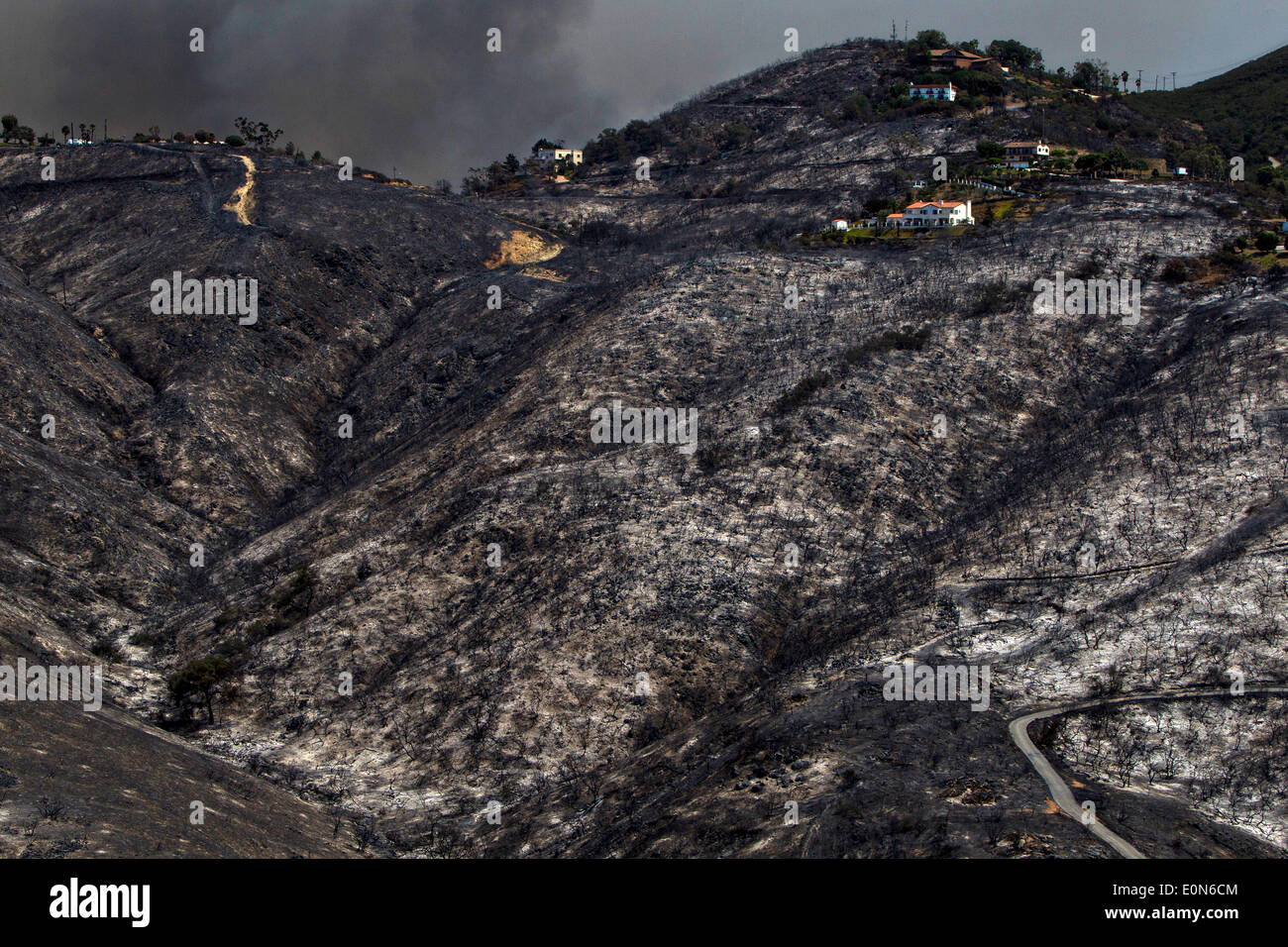 Aerial view of the Cocos wildfire as it burns the foothills destroying ...