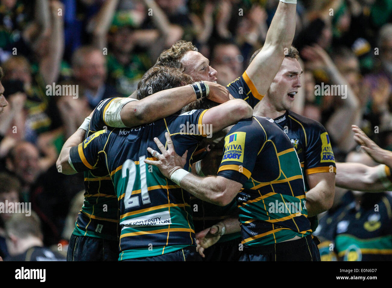 Northampton, UK. 16th May, 2014. Northampton players celkebrate after ...
