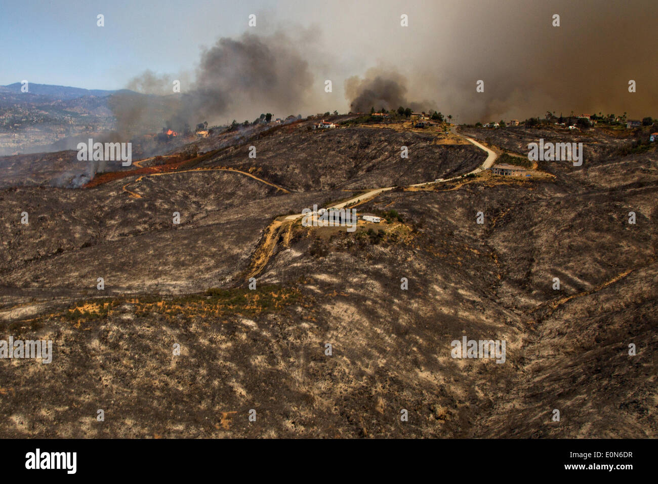 Aerial view of the Cocos wildfire as it burns the foothills destroying ...