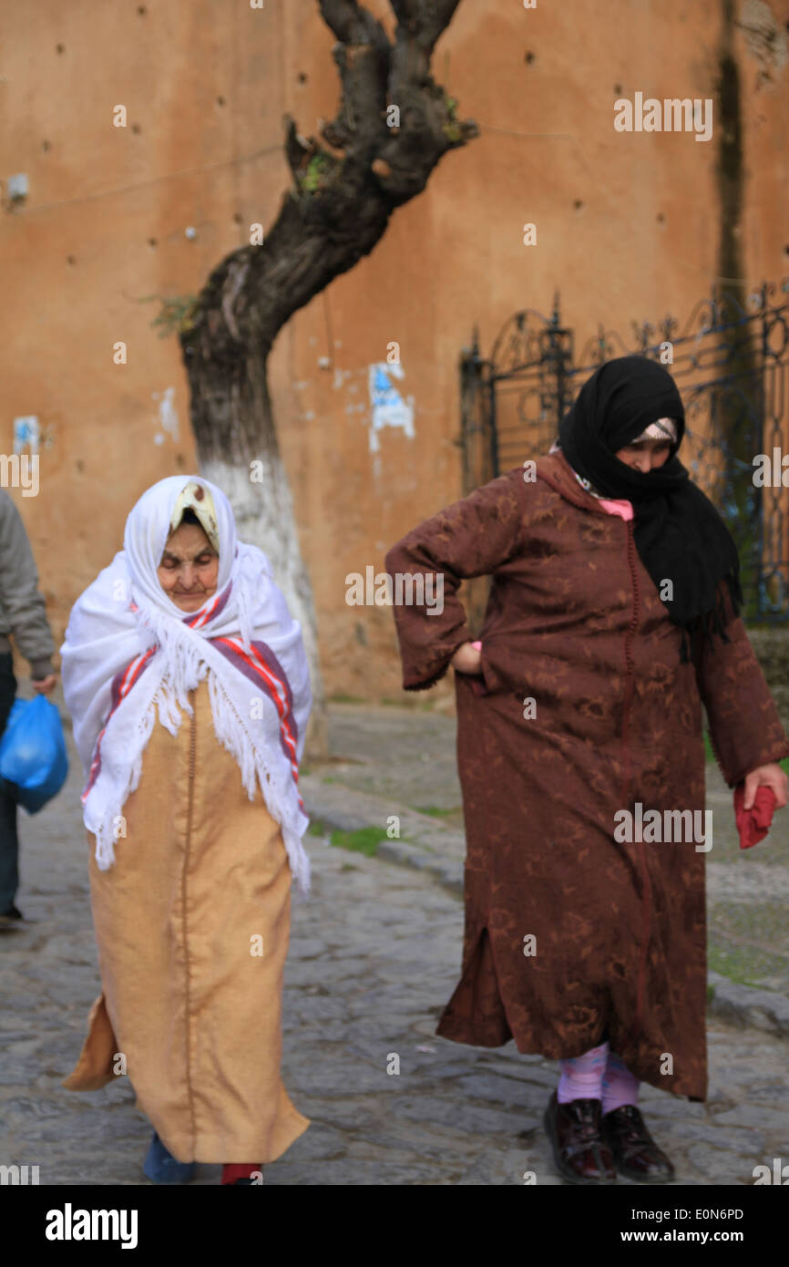 Old women wearing traditional dress in Chefchaouen Morocco Stock Photo ...