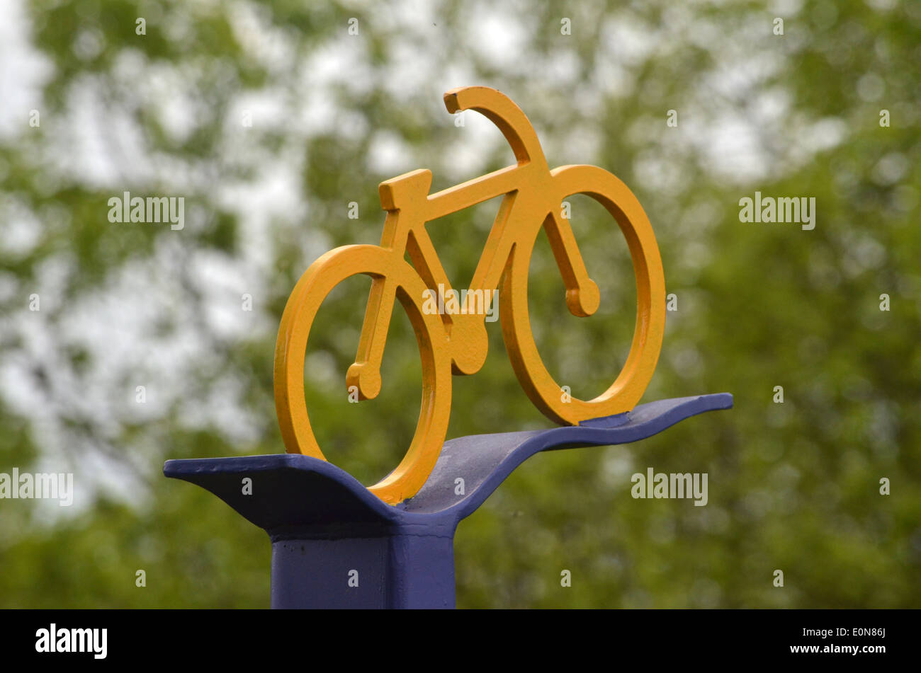 Metal yellow bicycle marking the cycle path along the Forth & Clyde ...