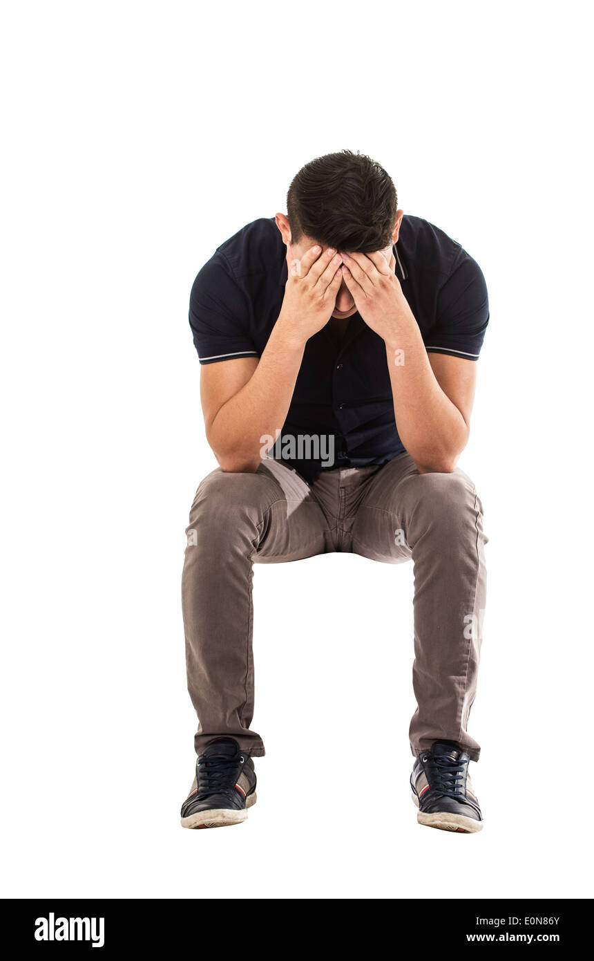 man sitting on white background Stock Photo - Alamy