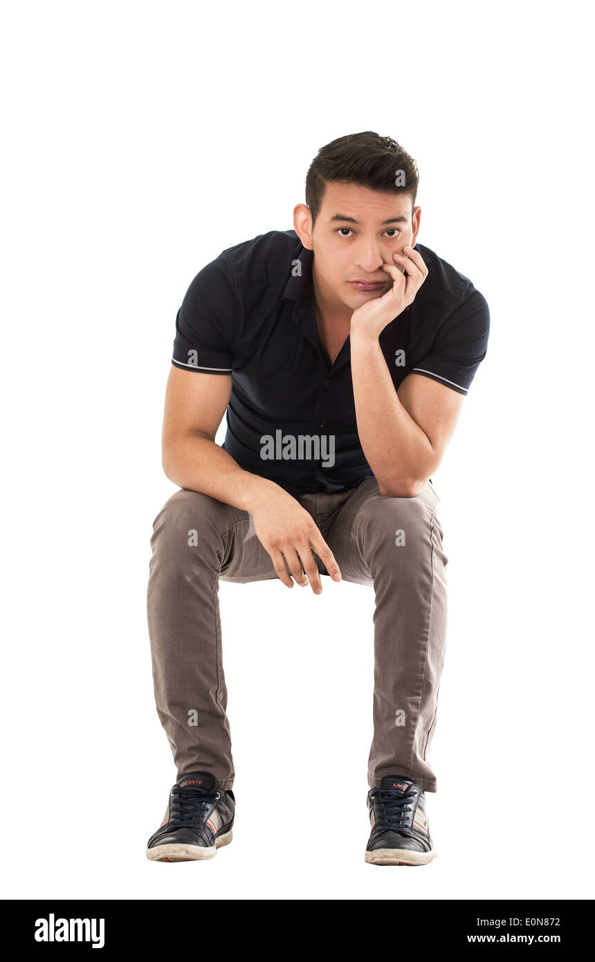 man sitting on white background Stock Photo - Alamy