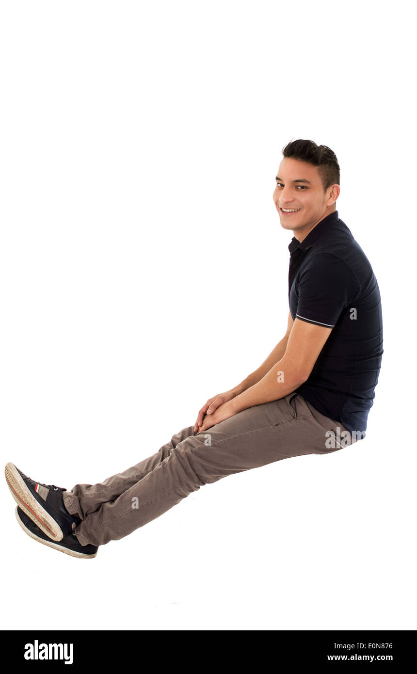 man sitting on white background Stock Photo - Alamy