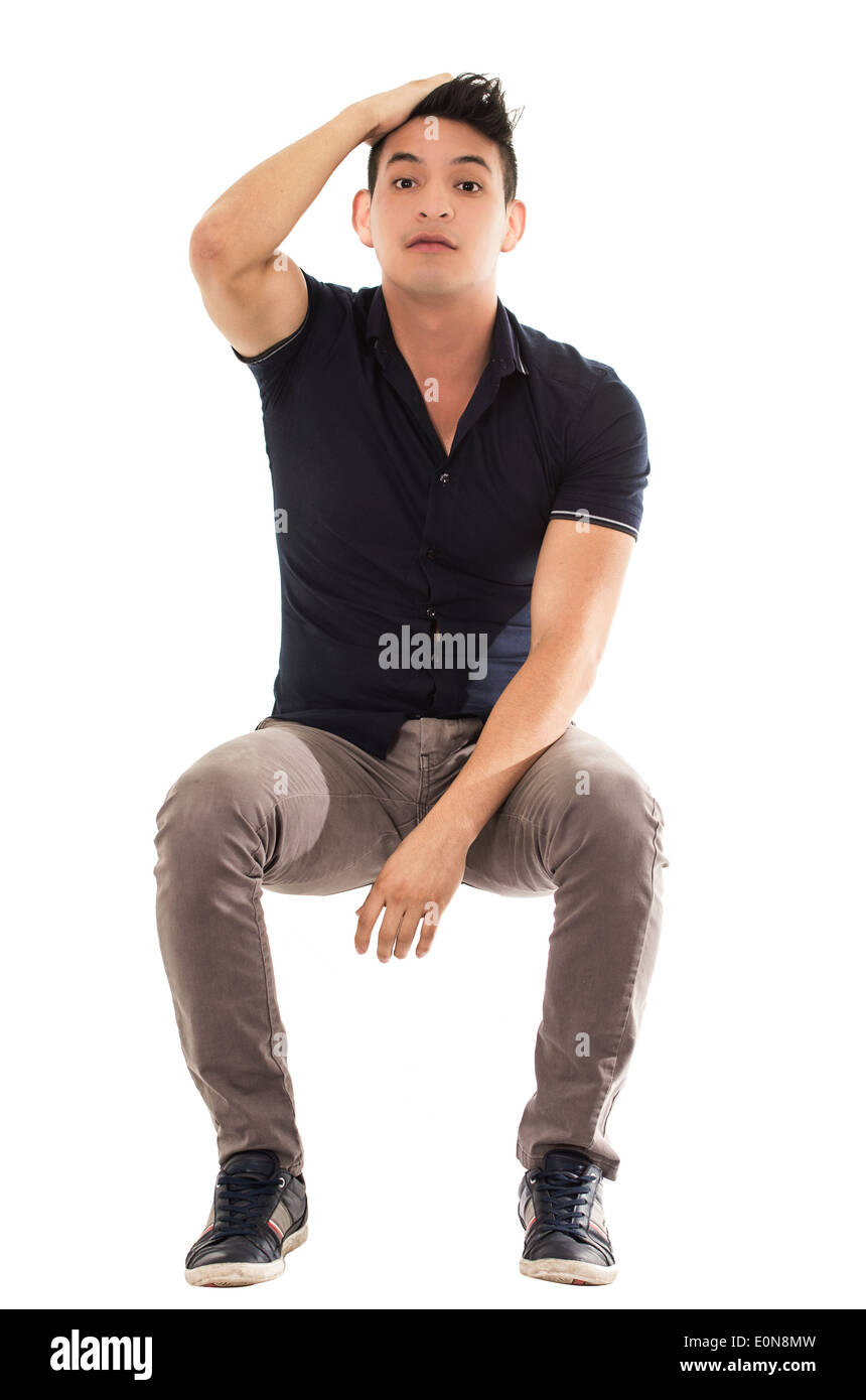man sitting on white background Stock Photo - Alamy