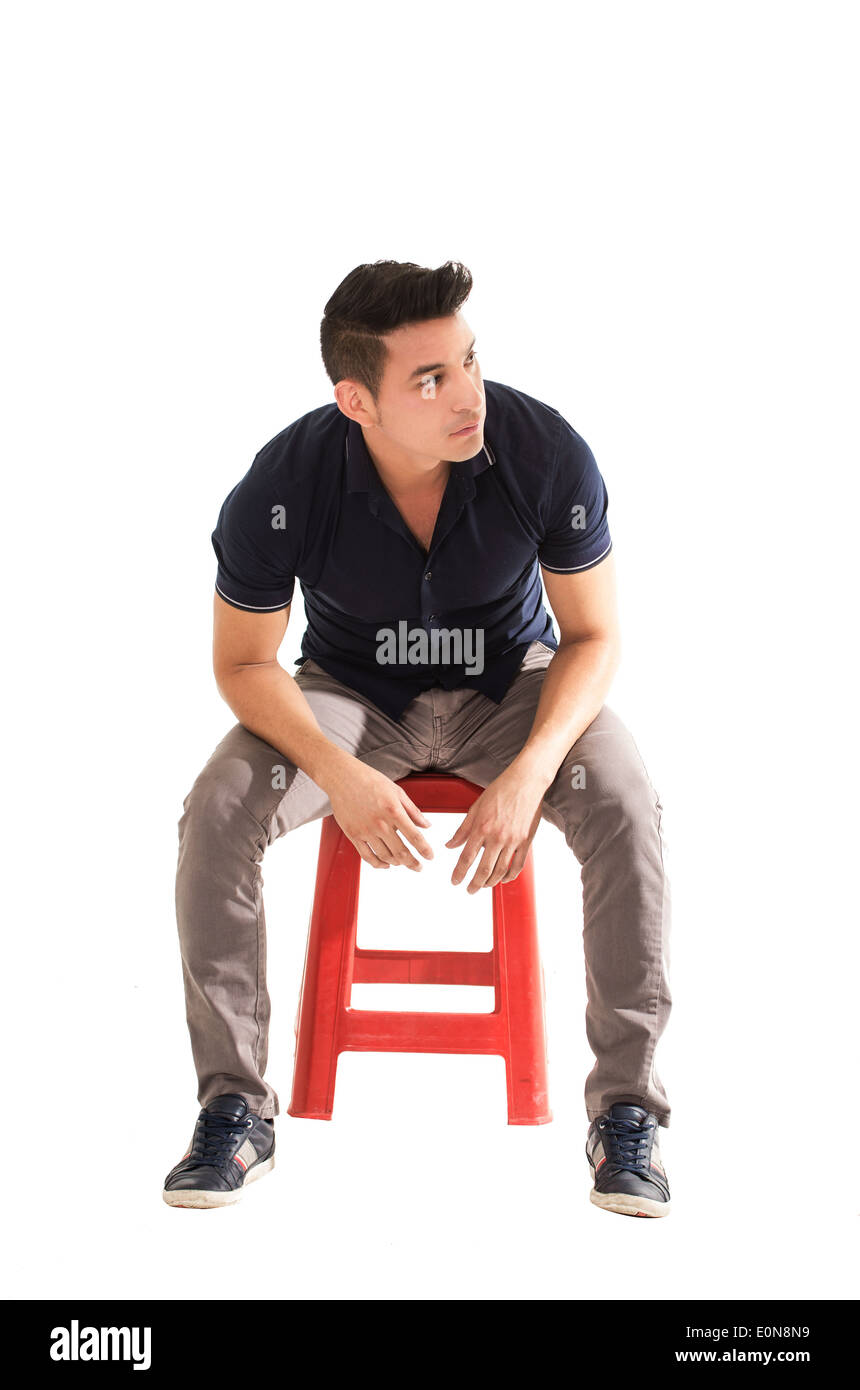 man sitting on white background Stock Photo - Alamy