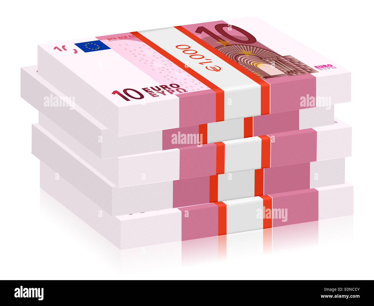 Ten euro banknotes stacks on a white background. Vector illustration ...