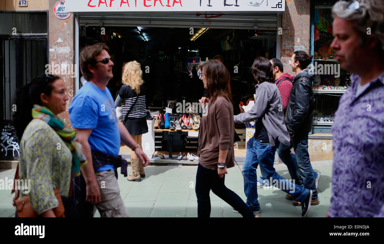 People seen walking on a commercial street downtown Palma, in the ...