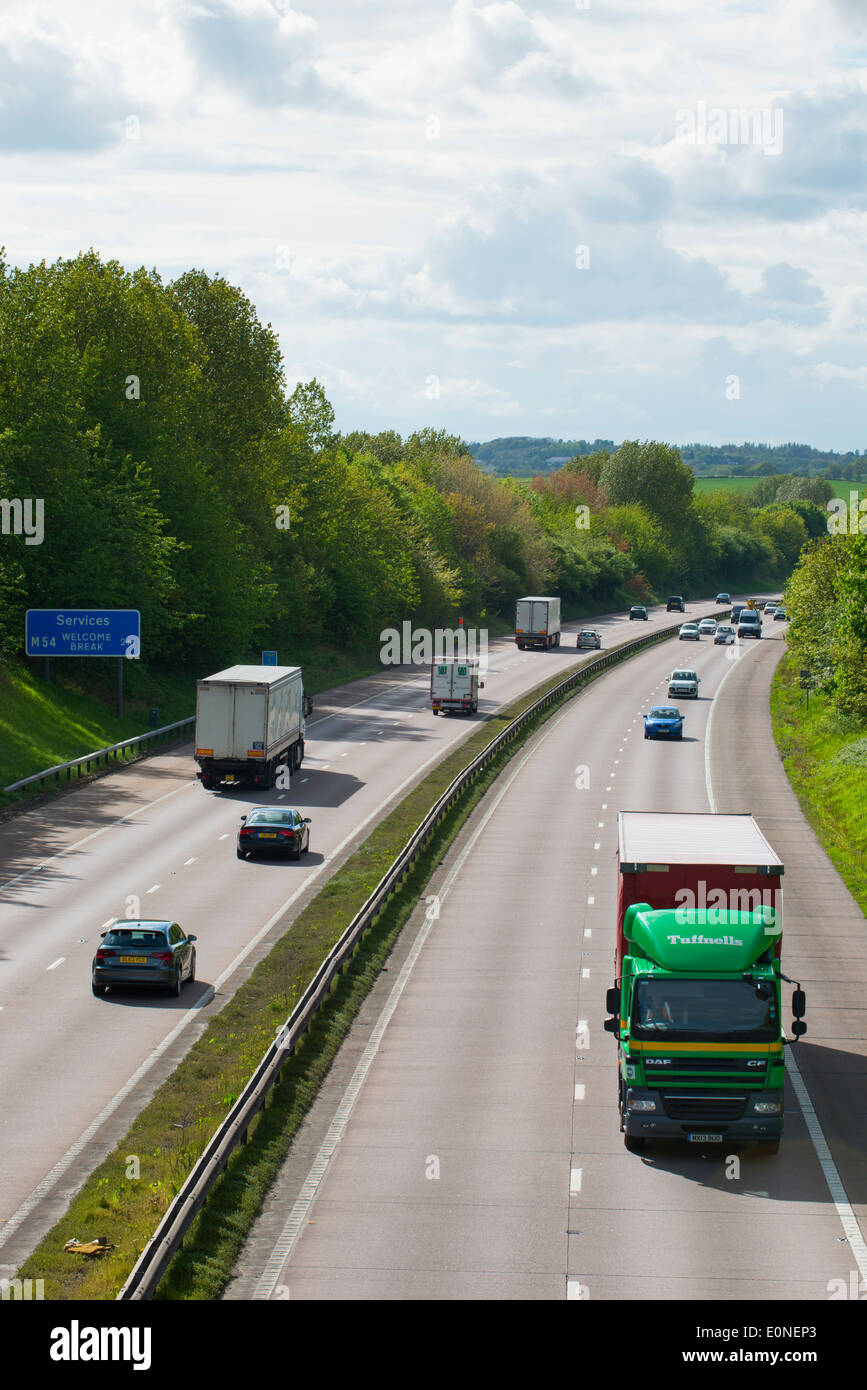 Traffic on the M54 near Shifnal, Shropshire, England, May 6th 2014 ...
