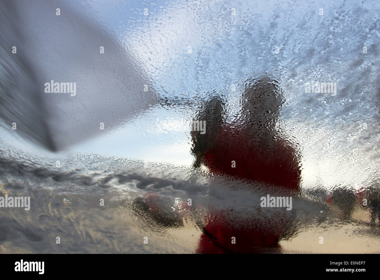 Man washing car windshield as seen from inside the vehicle Stock Photo ...