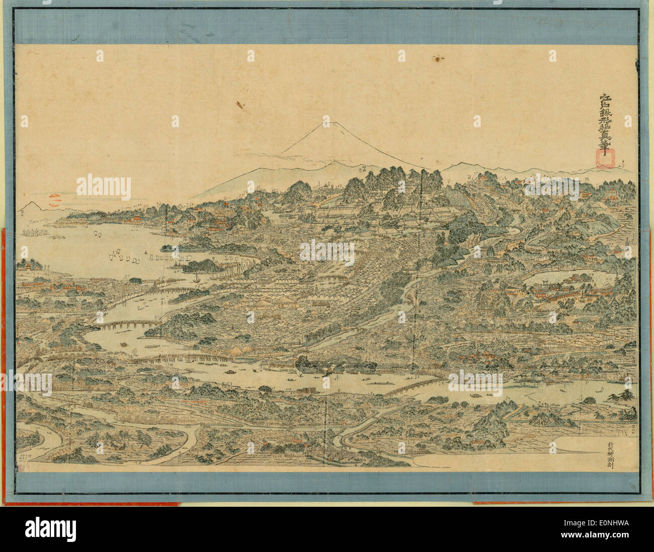 This panoramic view of Edo (now Tokyo) captures the notable landmarks ...