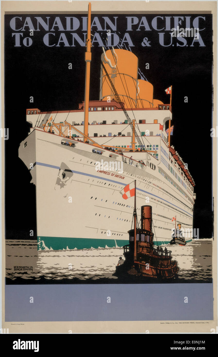 A historical image depicting the Canadian Pacific Railway route to both ...