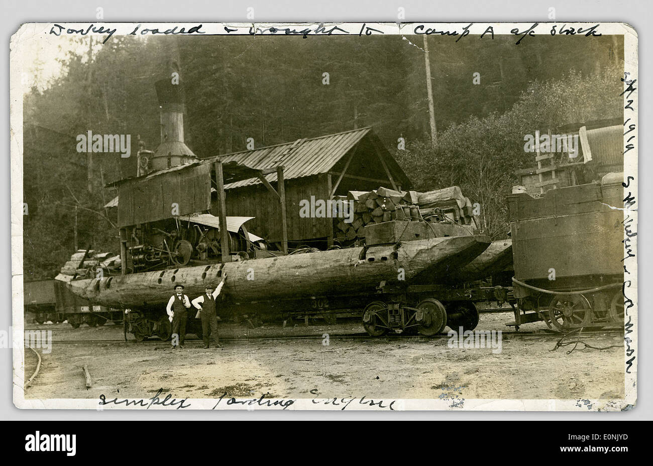 Donkey loaded and brought to camp - simplex yarding engine. September 2 ...