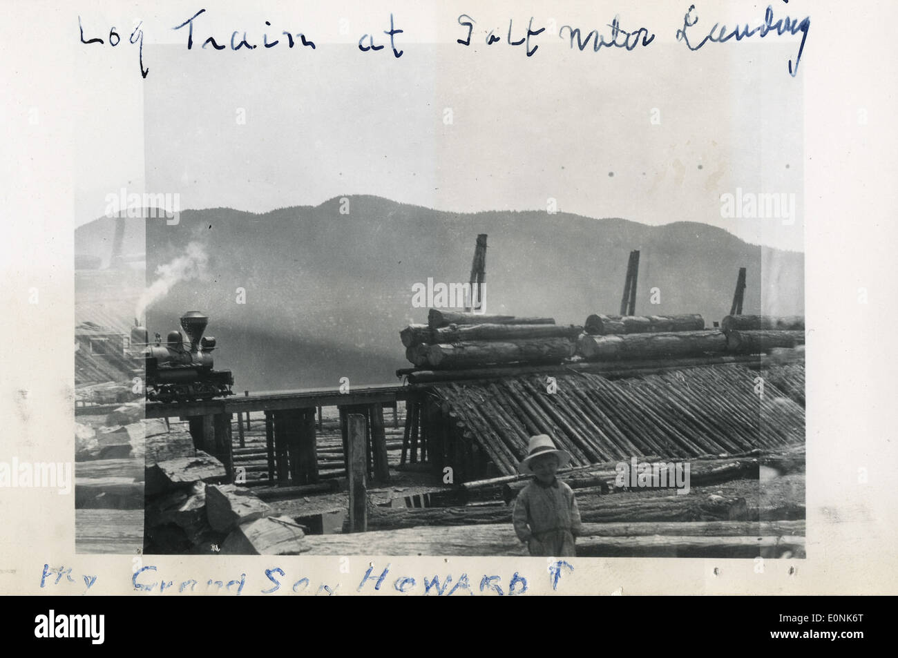 This image depicts a log train at Salt Water Landing, likely showing a ...