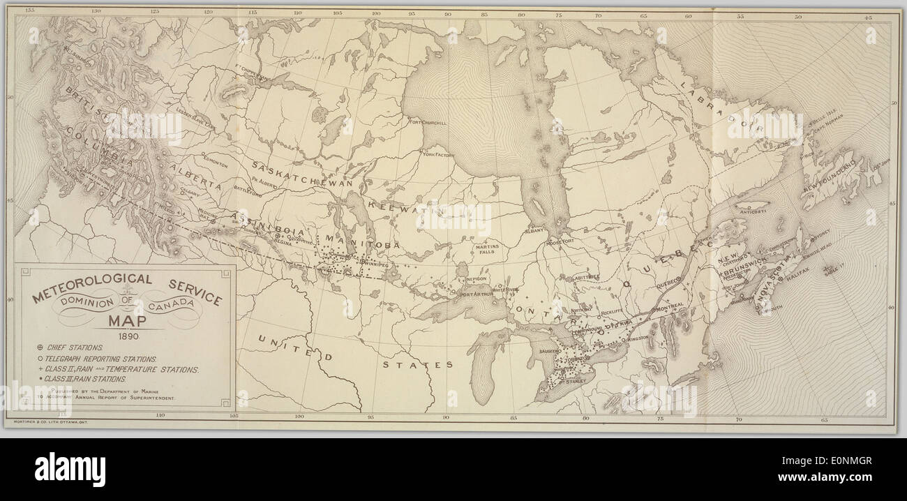 Meteorological service map dominion of Canada 1890 Stock Photo - Alamy