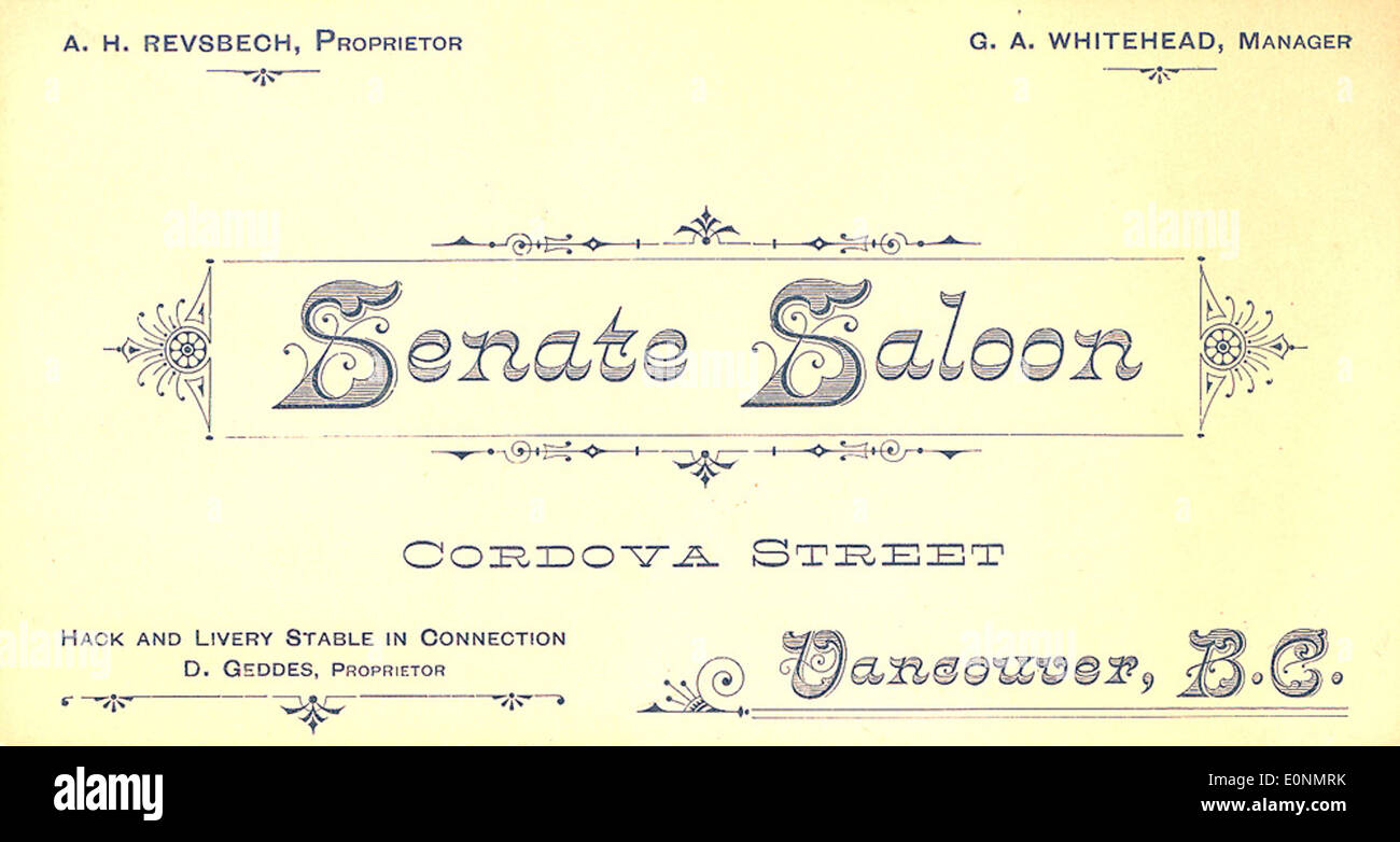 A business card for the Senate Saloon, showcasing its branding and ...