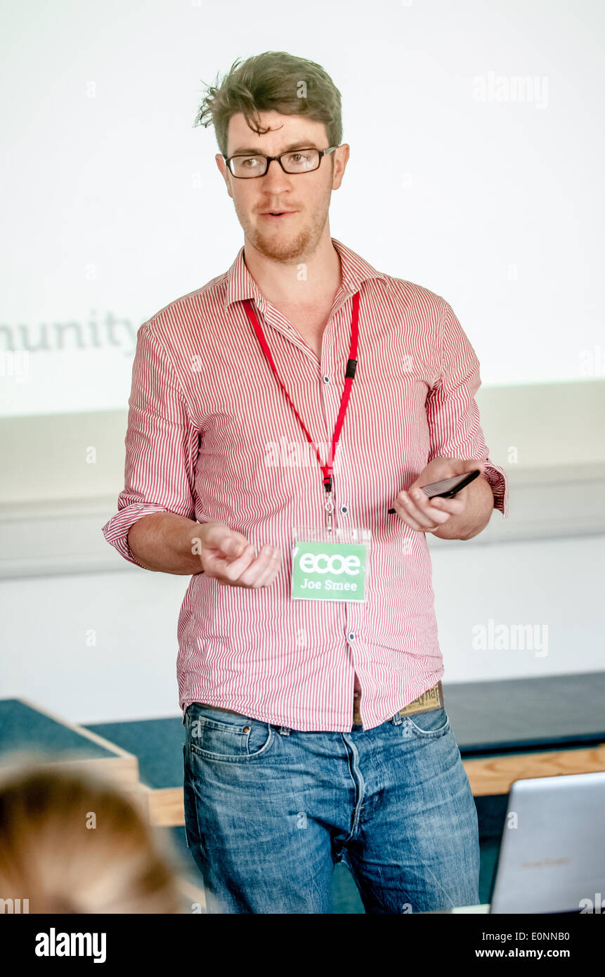 Exeter, Devon, UK. 17th May 2014. Exeter Community Energy director, Joe ...