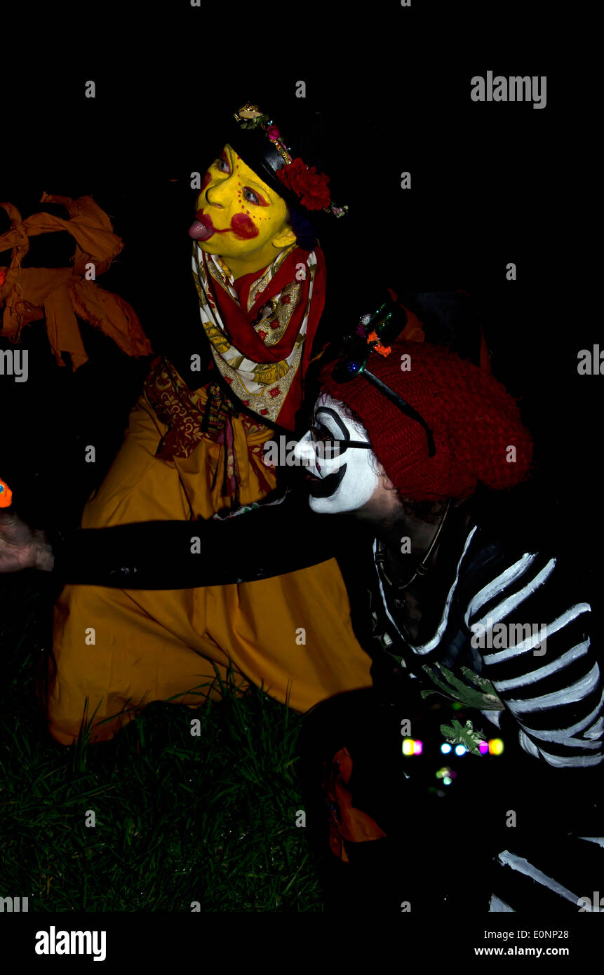 Two women in strange pagan costumes at the Beltane Fire Festival on ...