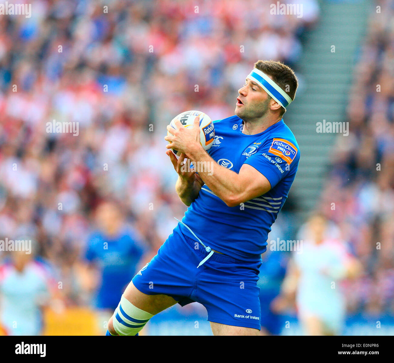 Dublin, Ireland. 17th May, 2014. Fergus McFadden (Leinster) gathers a ...