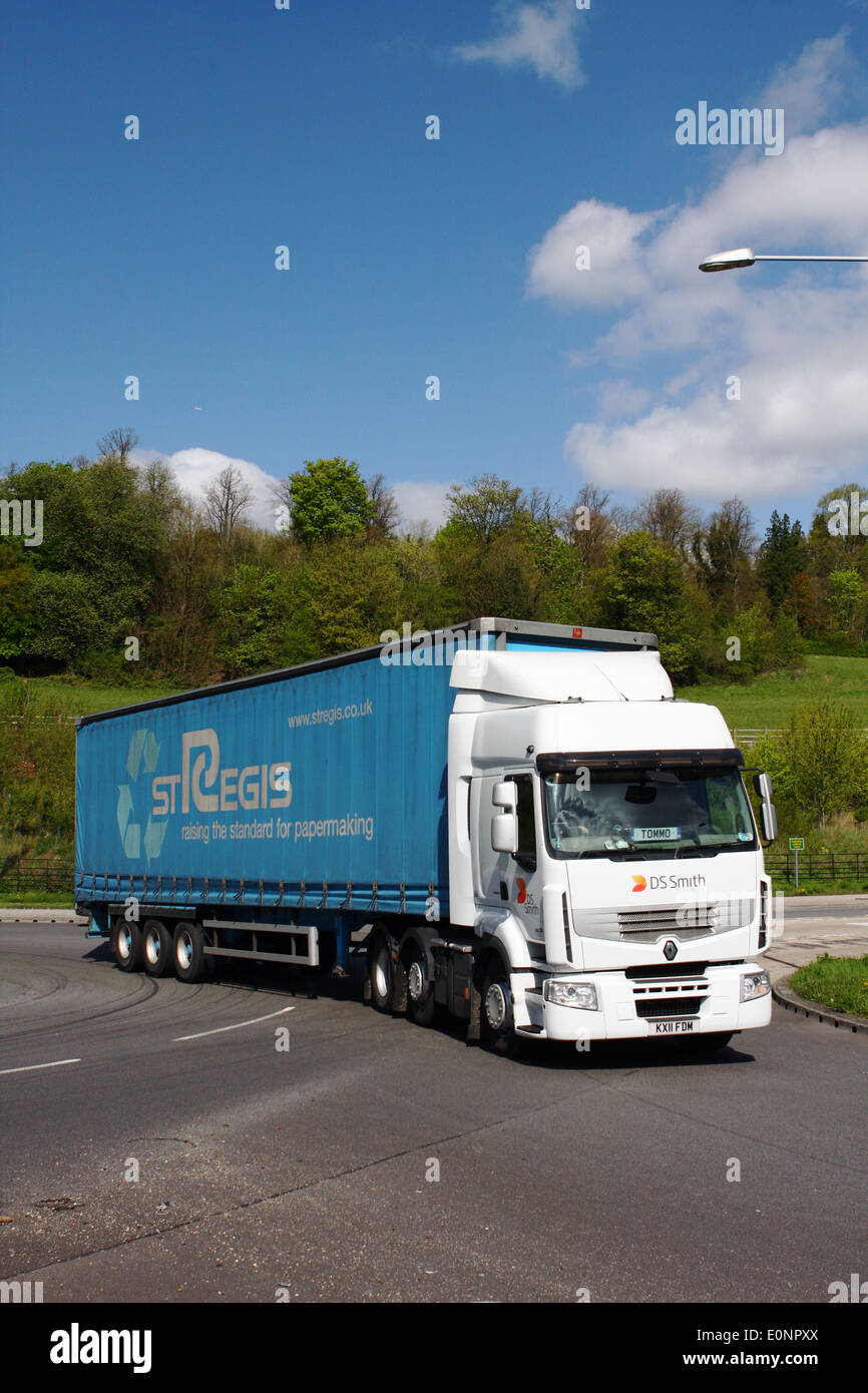 A DS Smith truck hauling A St Regis trailer around a roundabout in ...
