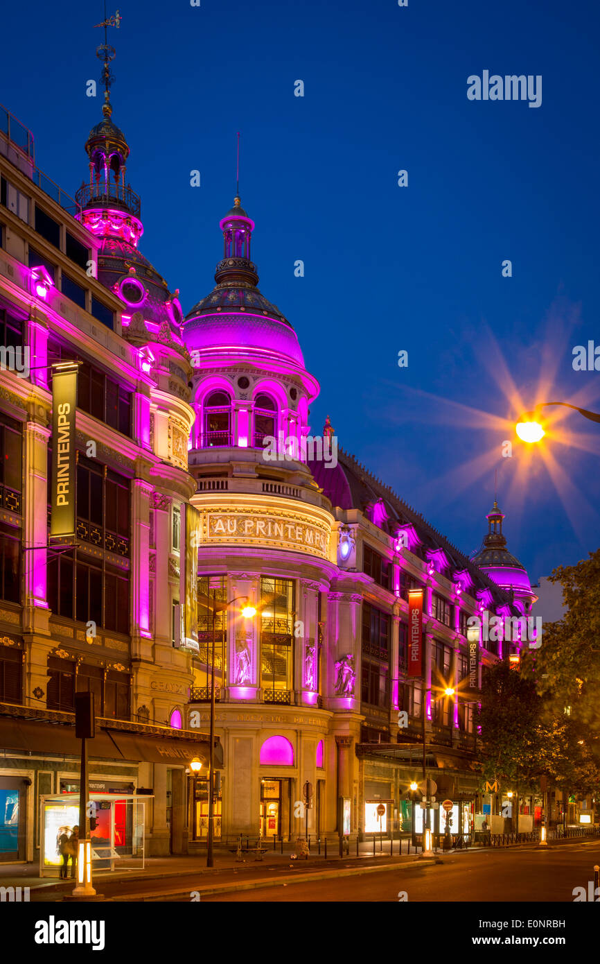 Twilight at Printemps Department Store on Boulevard Haussman, Paris ...