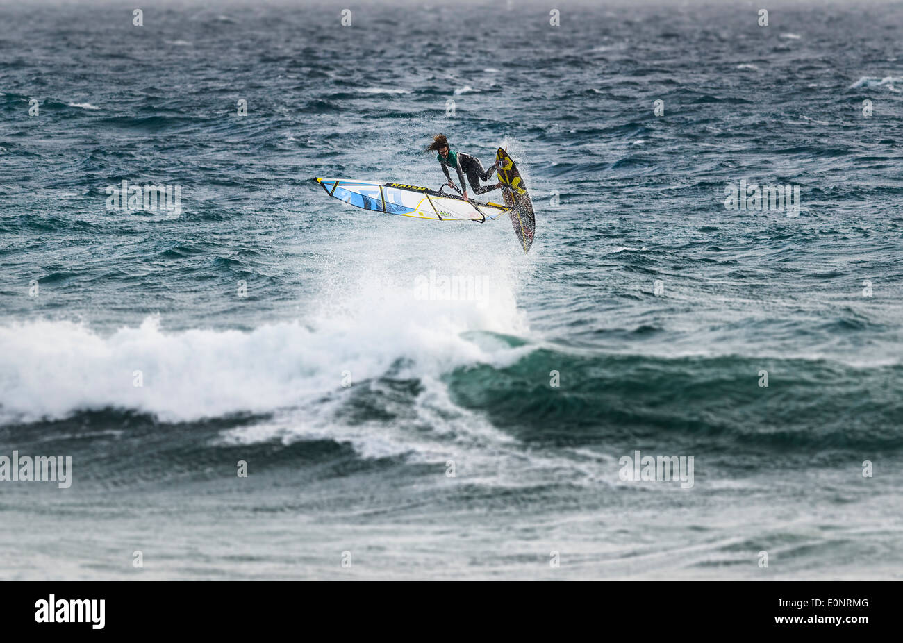 Windsurfing action. Tarifa, Cadiz, Costa de la Luz, Andalusia, Spain ...