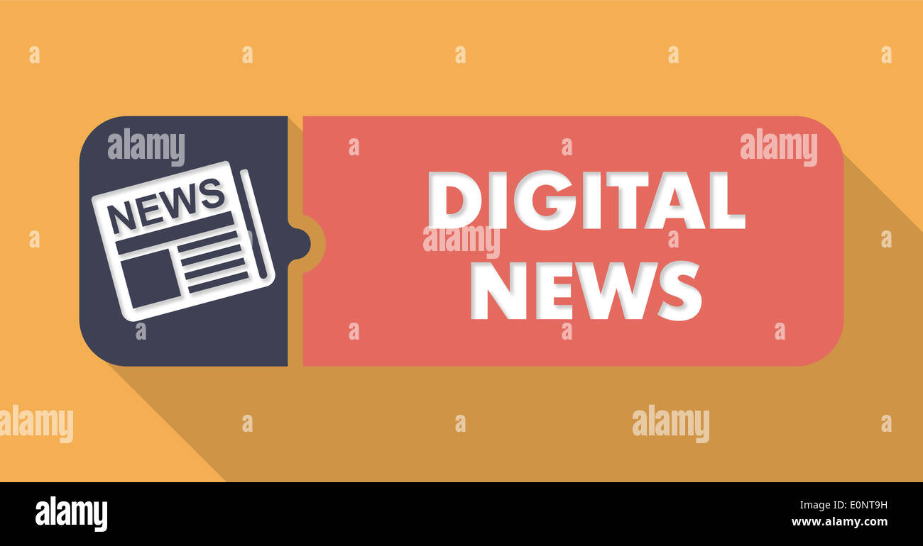 Digital News Button in Flat Design on Orange Background Stock Photo - Alamy