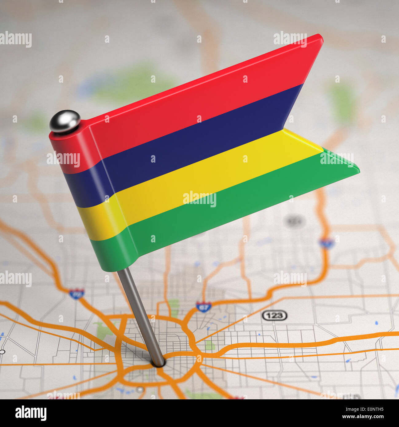 Small Flag of Mauritius on a Map Background with Selective Focus Stock ...