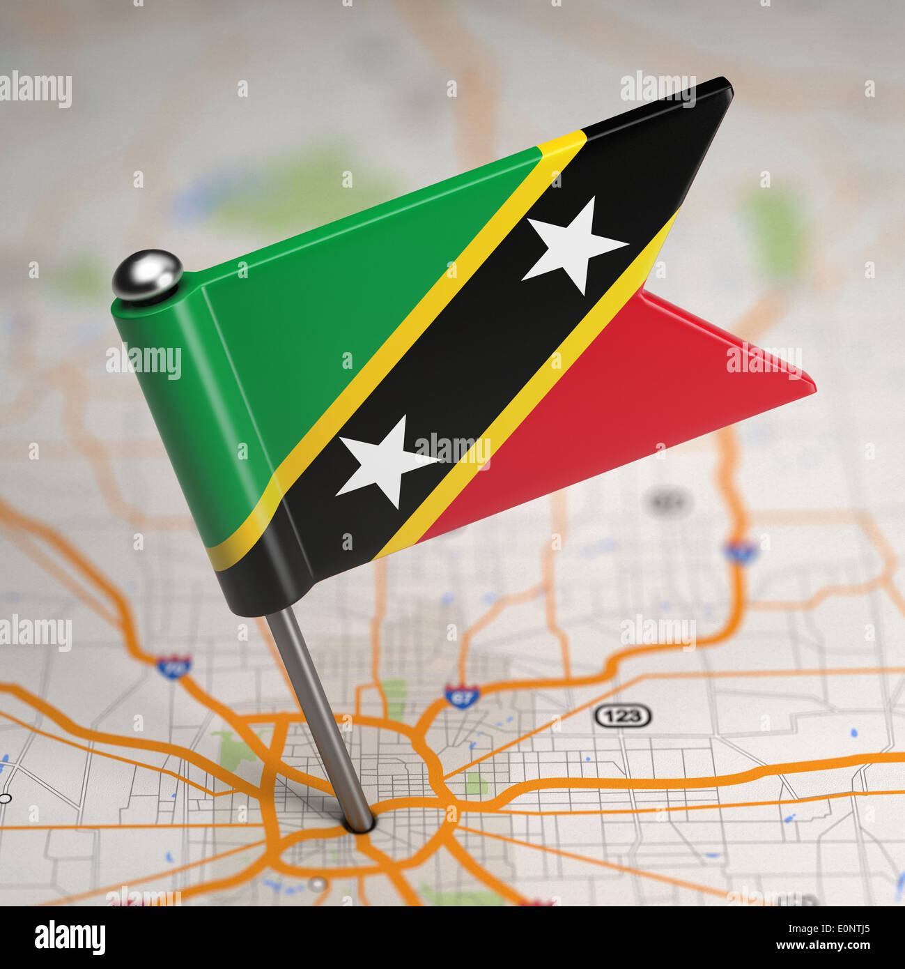 Small Flag of Saint Kitts and Nevis on a Map Background with Selective ...