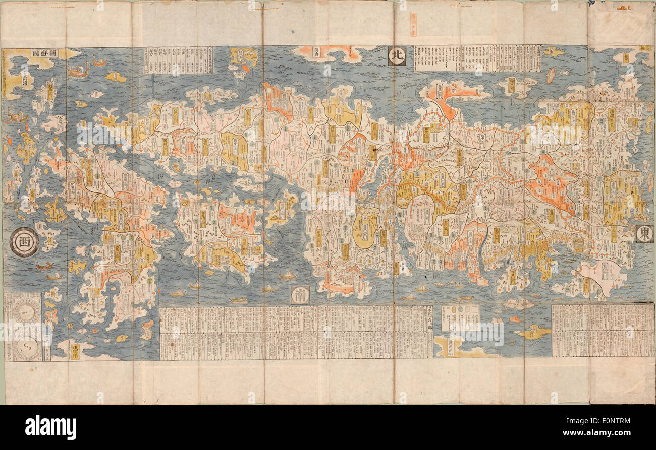 A detailed map showing the sea, mountains, tides, and land features of ...