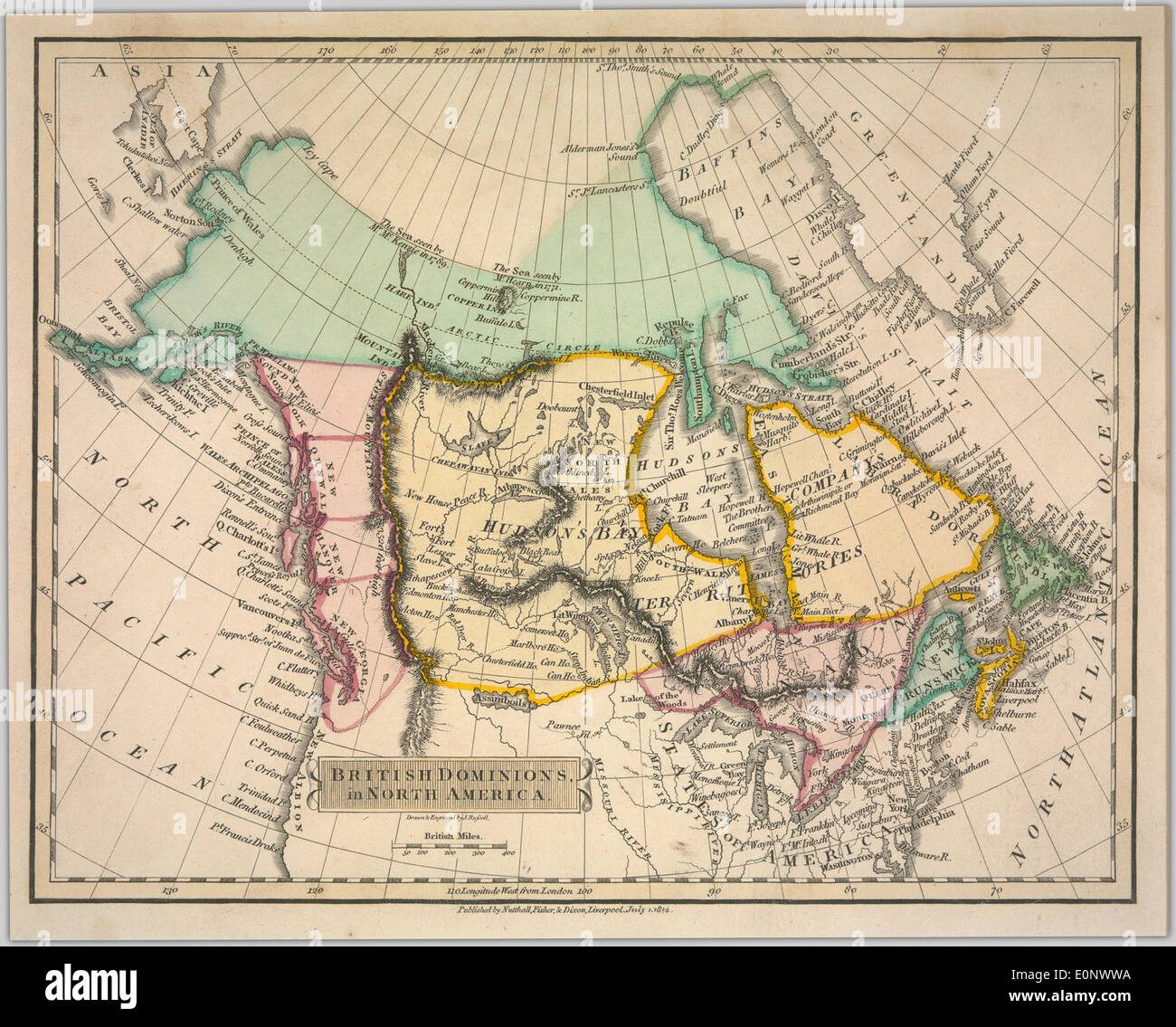 The map shows the British dominions in North America, including regions ...