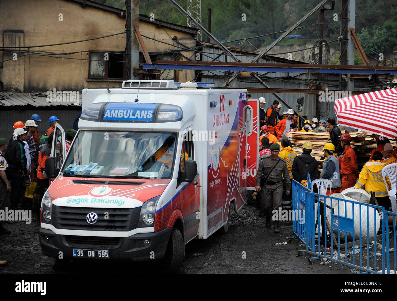 Soma, Turkey. 17th May, 2014. An ambulance gets ready for carrying the ...