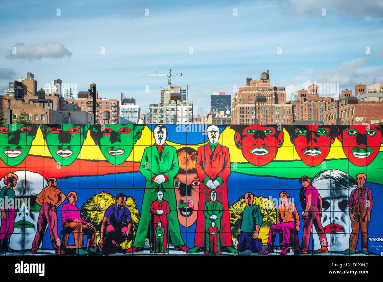Mural at High Line Park with Chelsea skyline in background Stock Photo ...