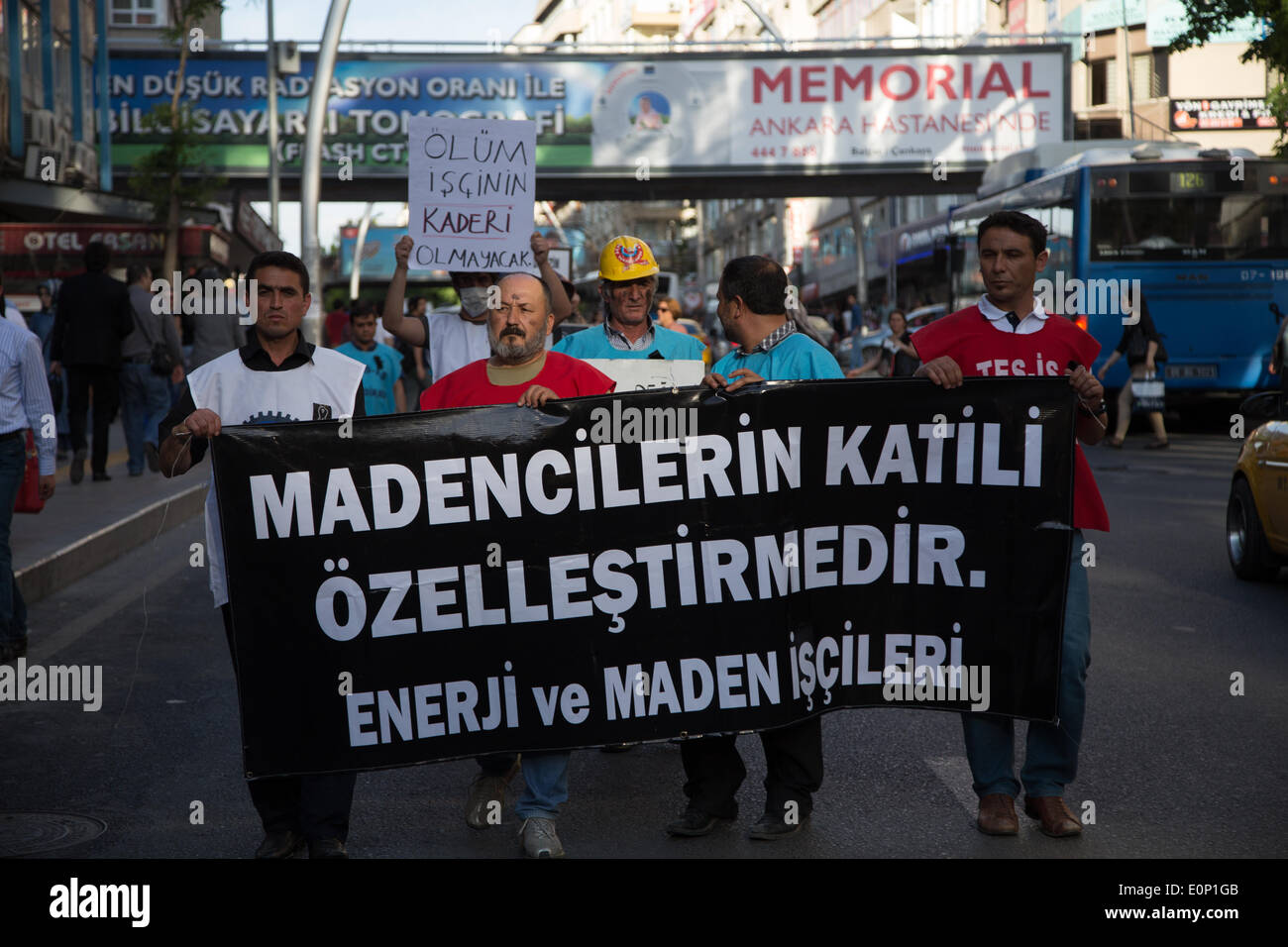 Ankara, Turkey. 17th May, 2014. A small group of workers on strike to ...