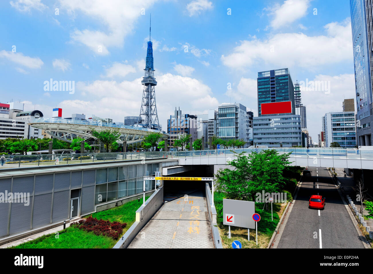 Nagoya downtown traffic day, Japan city skyline with Nagoya Tower ...