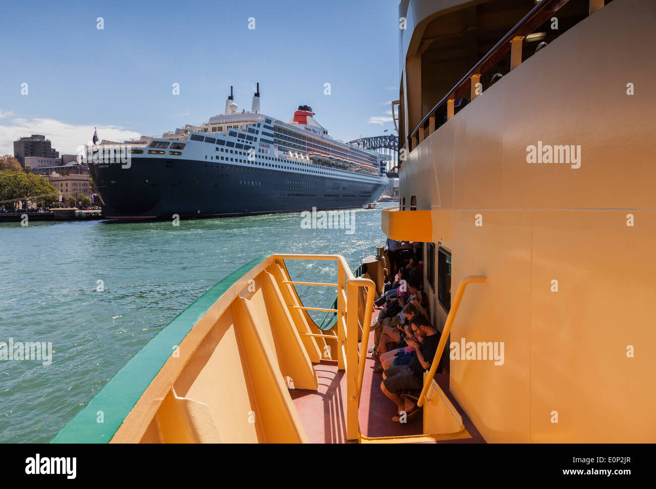 Queen Mary 2 berthed at Circular Quay, Sydney, with the Harbour Bridge ...