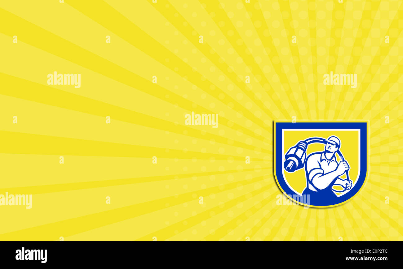 Business card showing illustration of a cable tv installer guy wielding ...