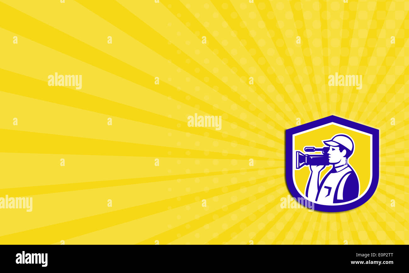 Business card illustration of a cameraman film crew shooting with hd ...