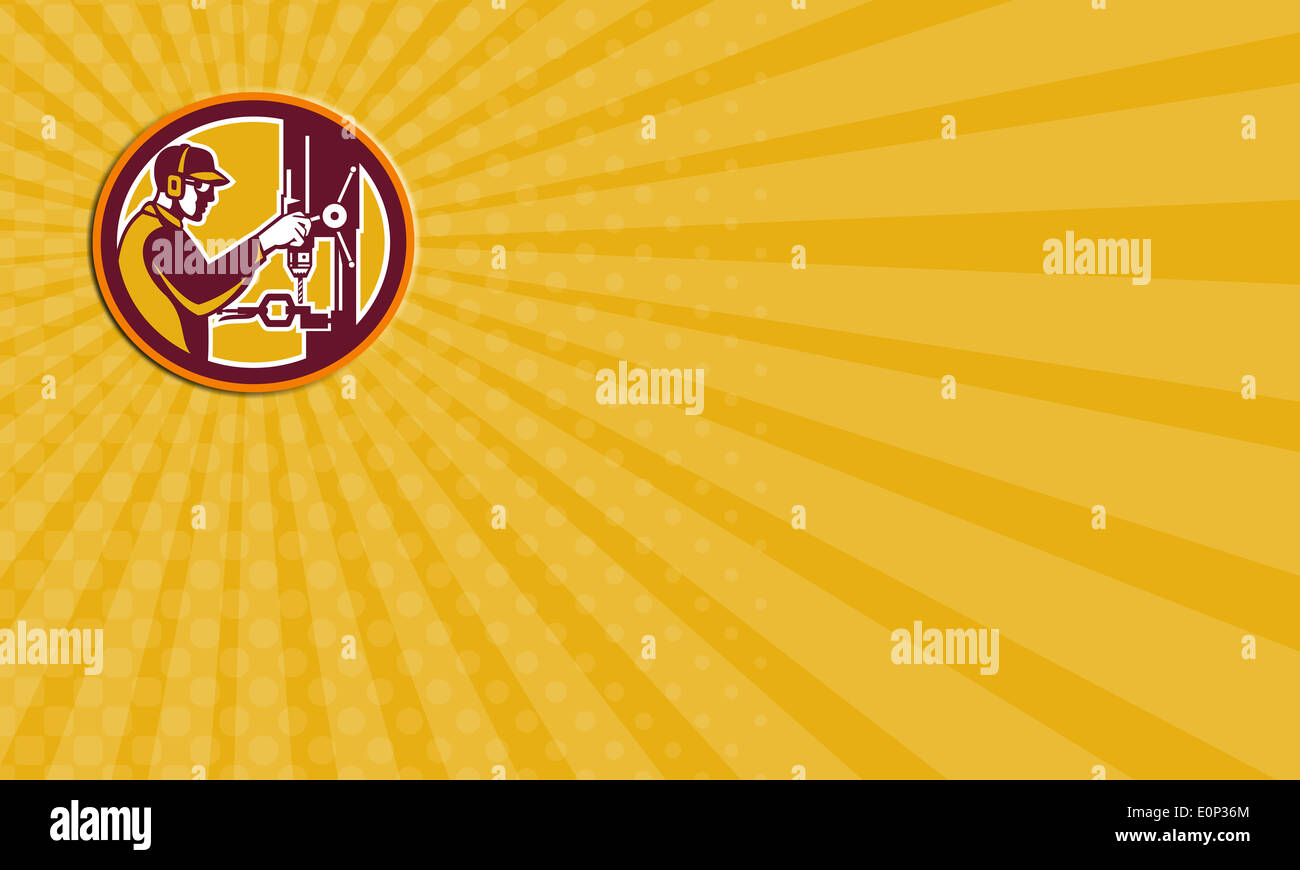 Business card showing illustration of a worker at work drilling with ...