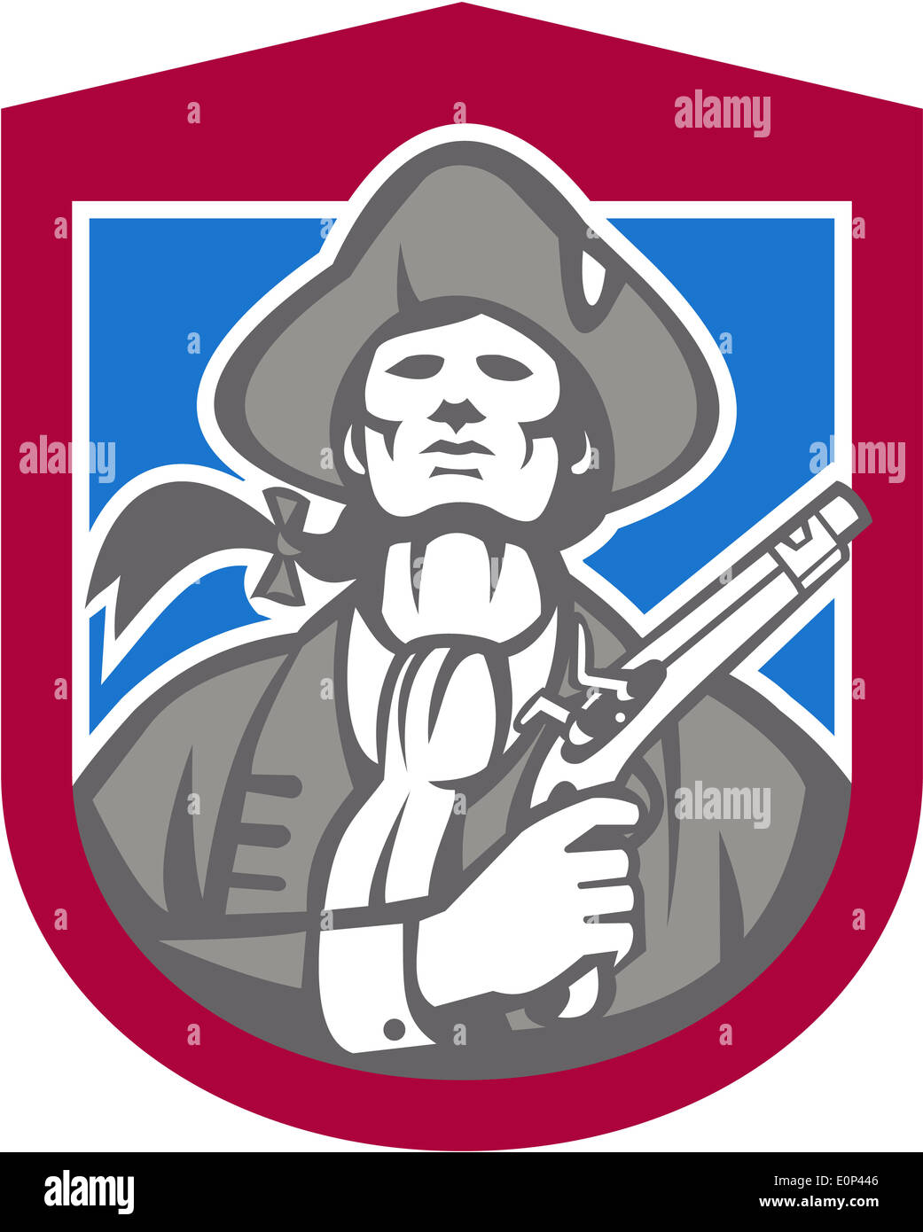 Illustration of an American Patriot with flintlock pistol facing front ...