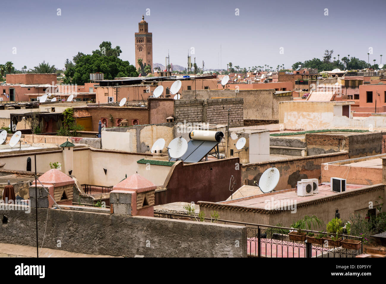 Satellite dishes and aerials on the roofs of buildings in the medina or ...